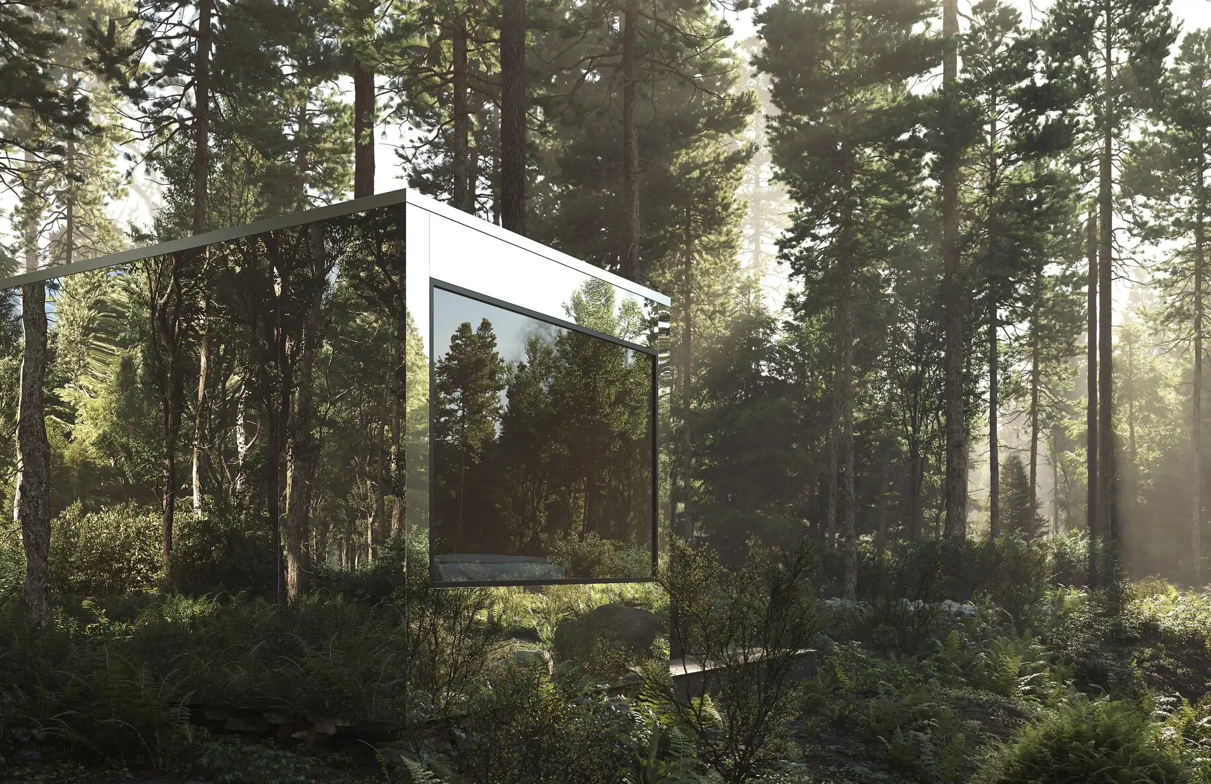 Mirrored cabins blend into the wilderness in Canada